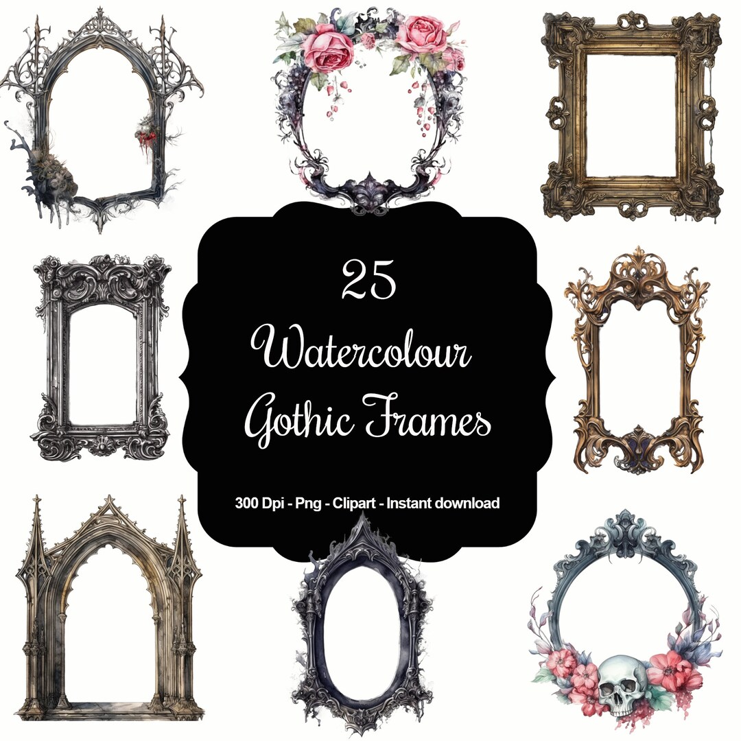 Gothic Grace: 25 Watercolour Gothic Frames Clipart Set - Etsy