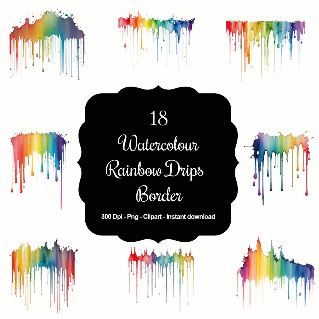 Color Cascade: 18 Watercolor Dripping Rainbow Border Clipart Pngs ...