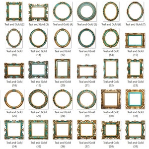 Timeless Elegance: 40 Vintage Teal and Gold Frames Clipart Set - Etsy