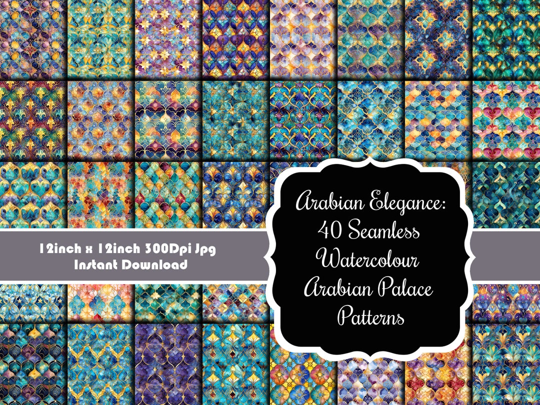 Arabian Elegance: 40 Seamless Watercolour Arabian Palace Patterns ...
