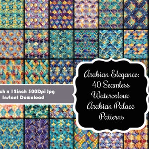 Arabian Elegance: 40 Seamless Watercolour Arabian Palace Patterns Digital Papers Set - Etsy