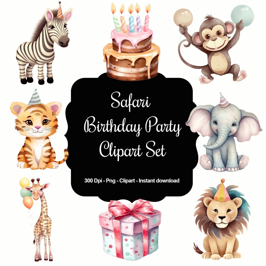 Jungle Jubilee: 45 Watercolour Birthday Party Safari Animals and ...