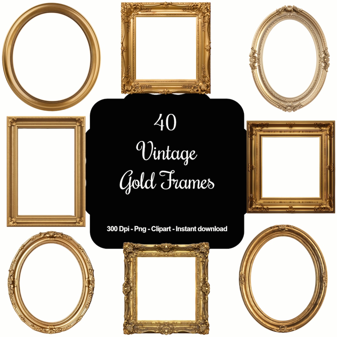 Gilded Legacy: 40 Gold Vintage Antique Frames Clipart Bundle - Etsy