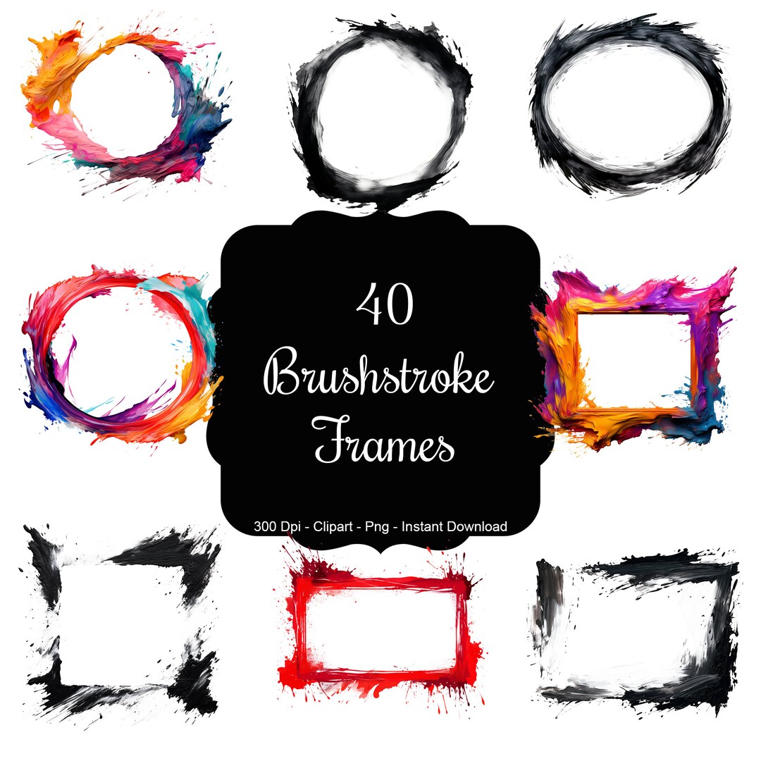 Artistic Edges: 40 Brushstroke Frames Clipart Bundle - Etsy