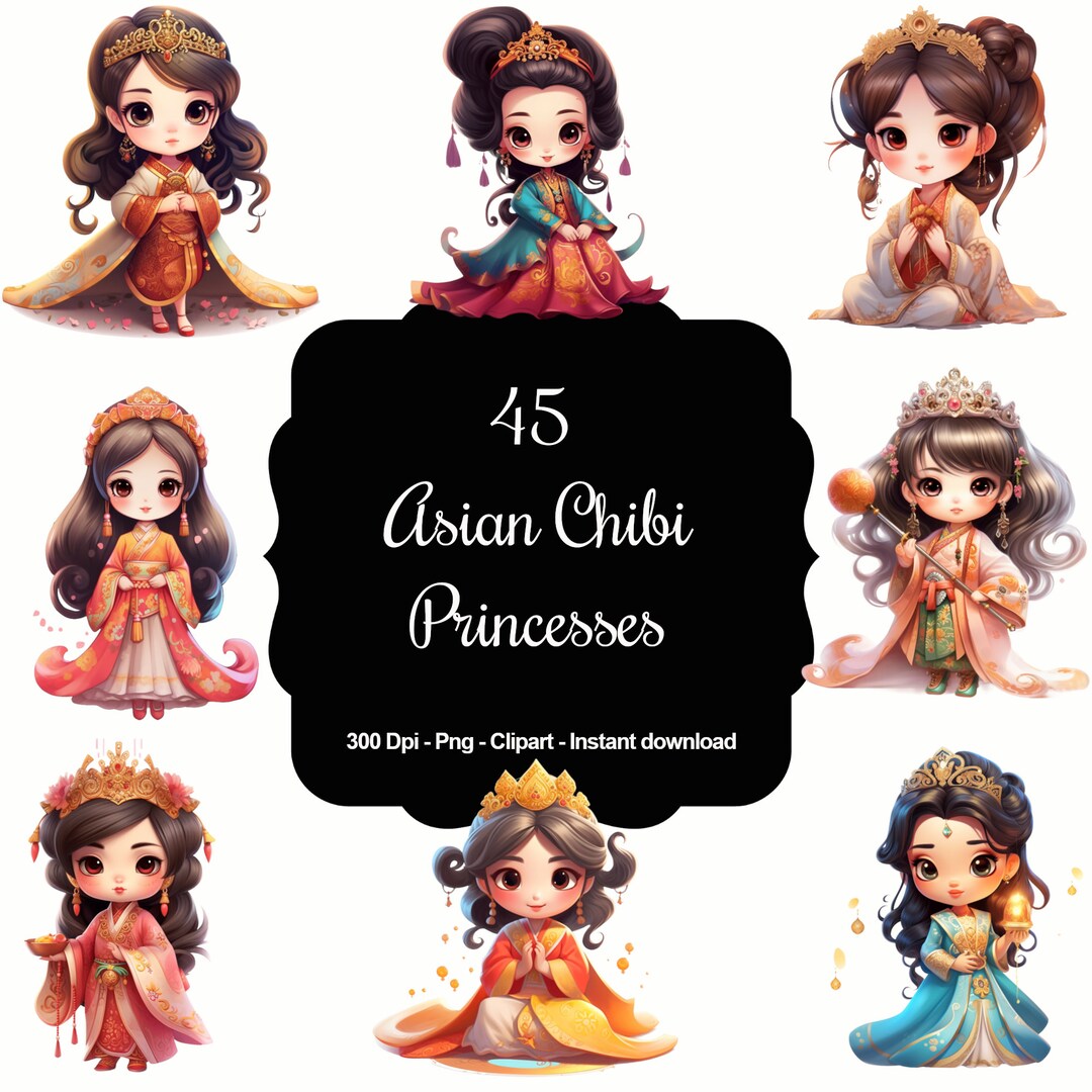 Royal Kawaii: 45 Cute Chibi Asian Princesses Clipart Collection - Etsy