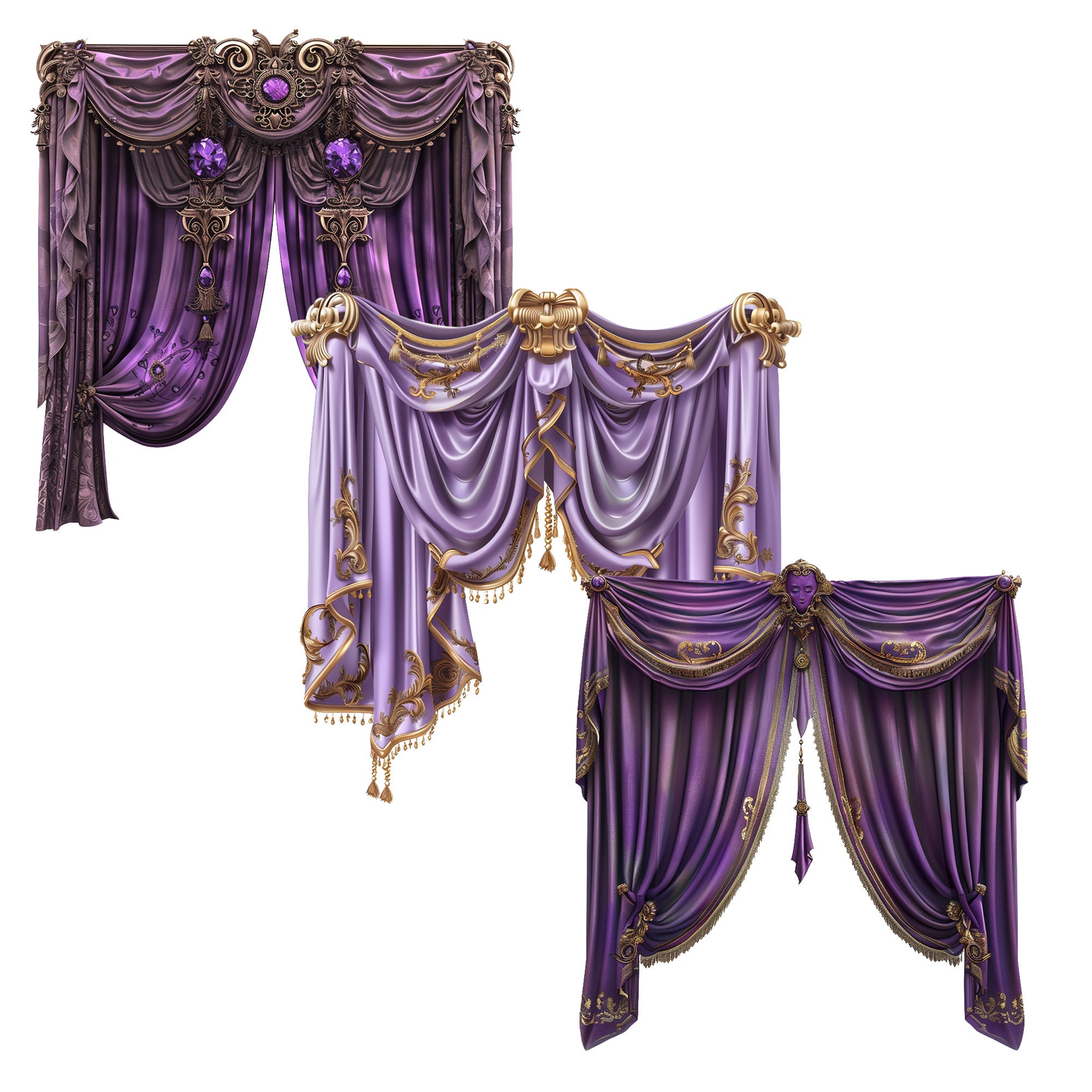 Regal Drapery: 35 Purple Velvet Victorian Curtains Clipart Set - Etsy