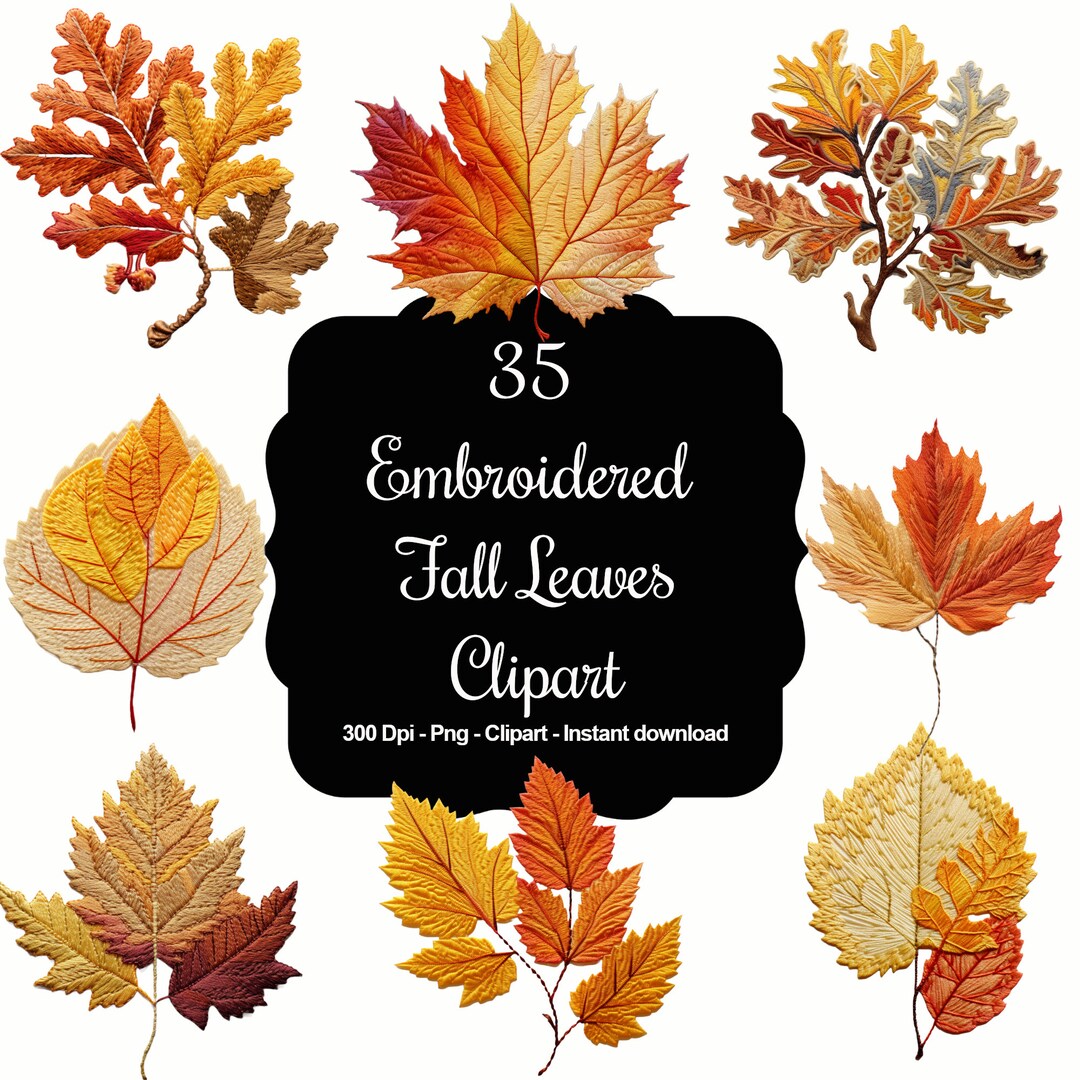 Autumn Threads: 35 Embroidered Fall Leaves Clipart Collection - Etsy