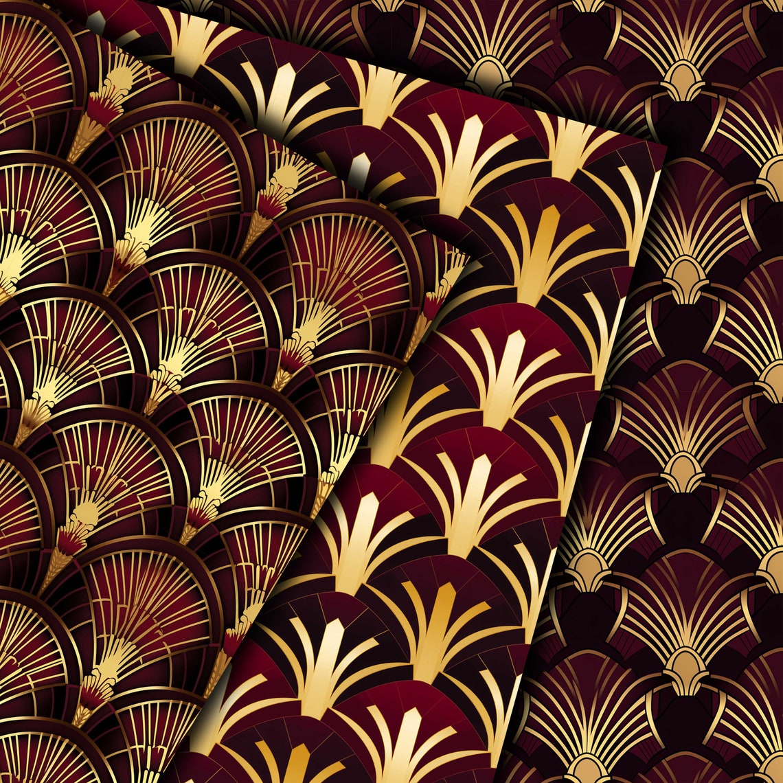 Gilded Opulence: 40 Seamless Gold and Burgundy Art Deco Patterns ...