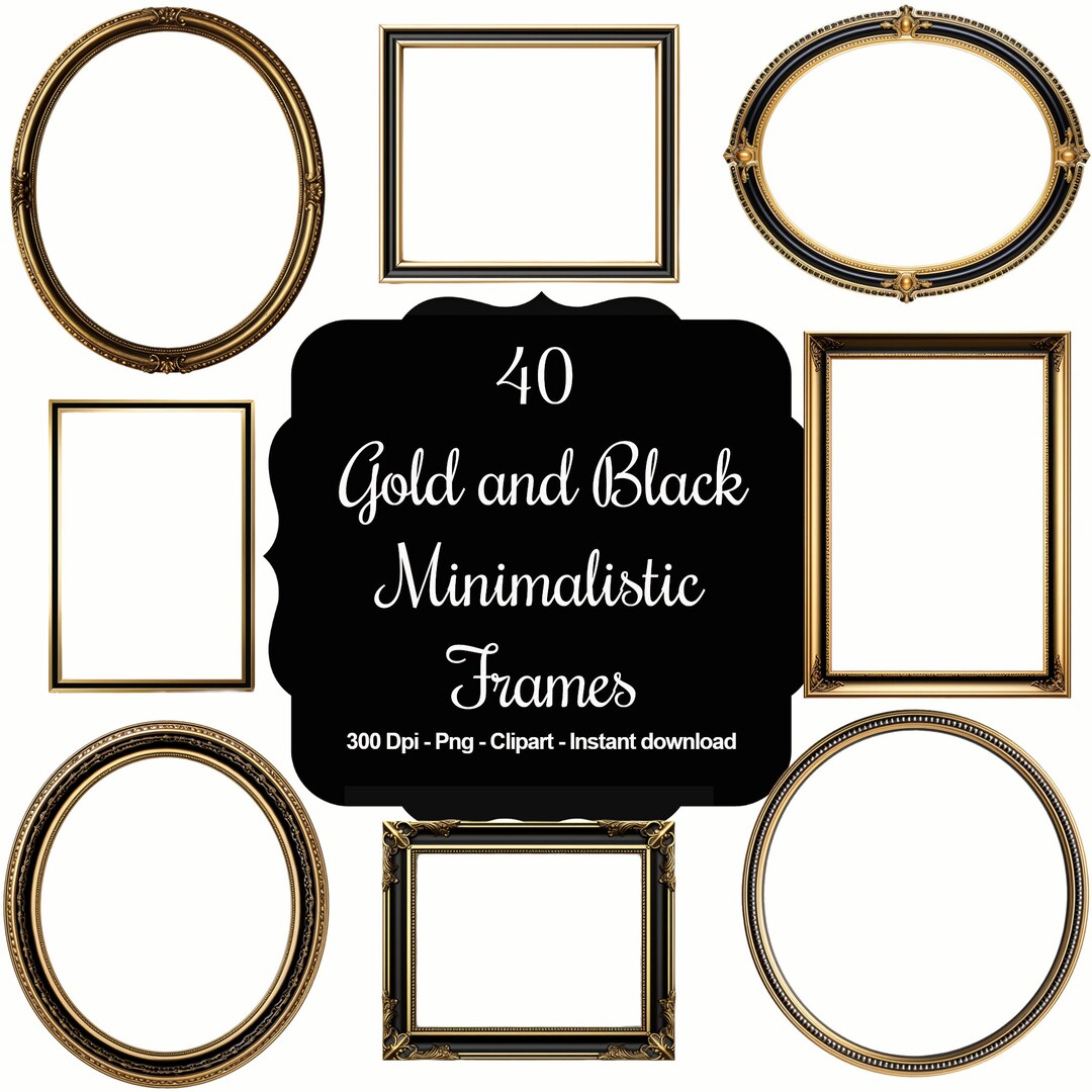 Modern Luxe: 40 Gold & Black Minimalistic Frames Clipart Bundle - Etsy