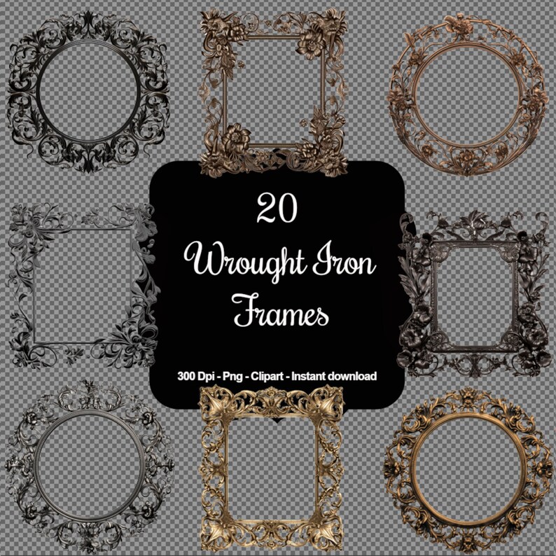 20 Wrought Iron Frames, High Quality Clipart, Instant Download, 300 Dpi ...