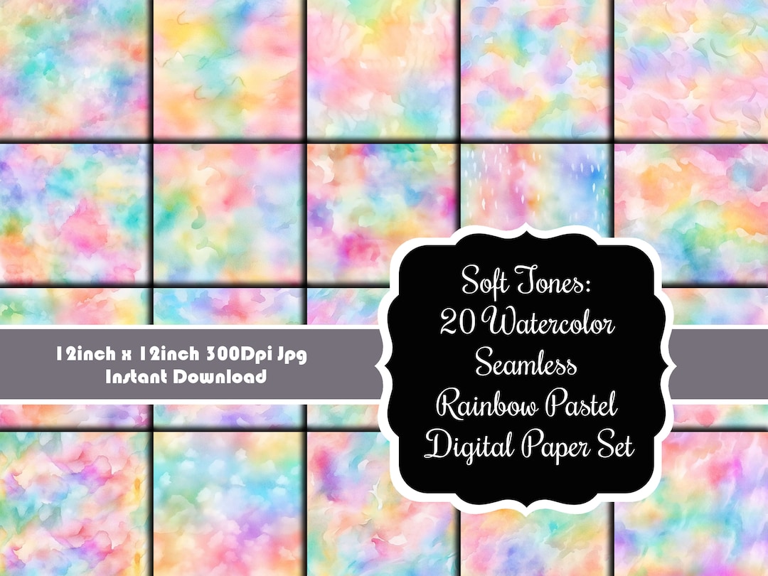Soft Tones Watercolor Seamless Rainbow Pastel Digital Paper Set - Ideal ...