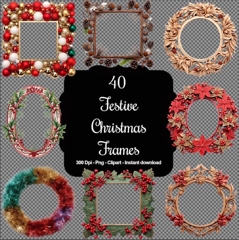 Festive Frames: 40 Christmas-themed Clipart Collection - Etsy