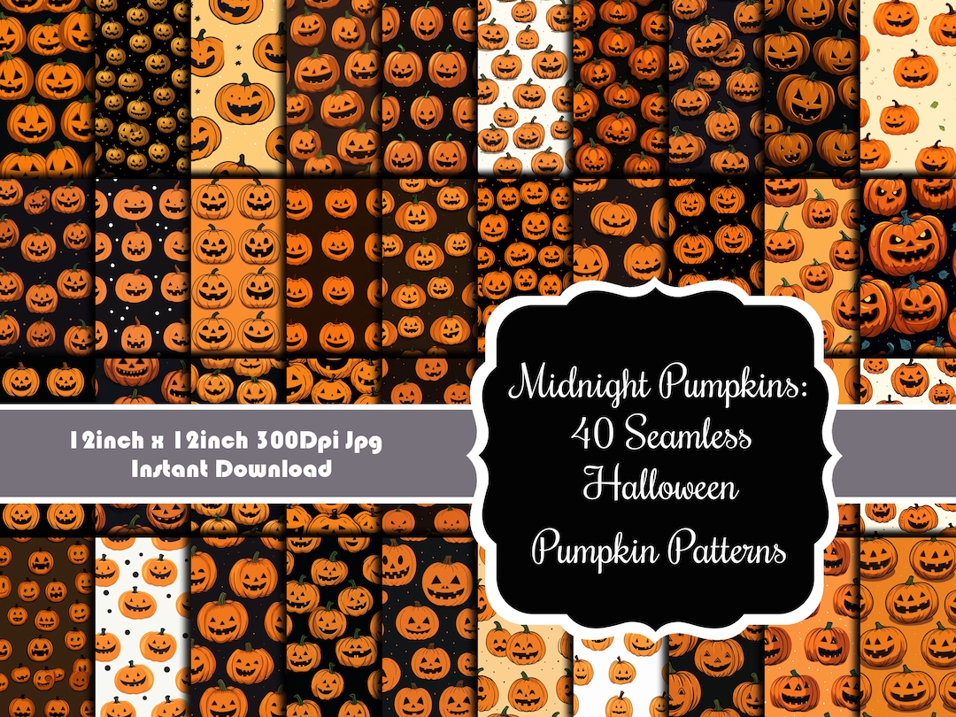 Midnight Pumpkins: 40 Seamless Halloween Pumpkin Pattern Digital Papers ...