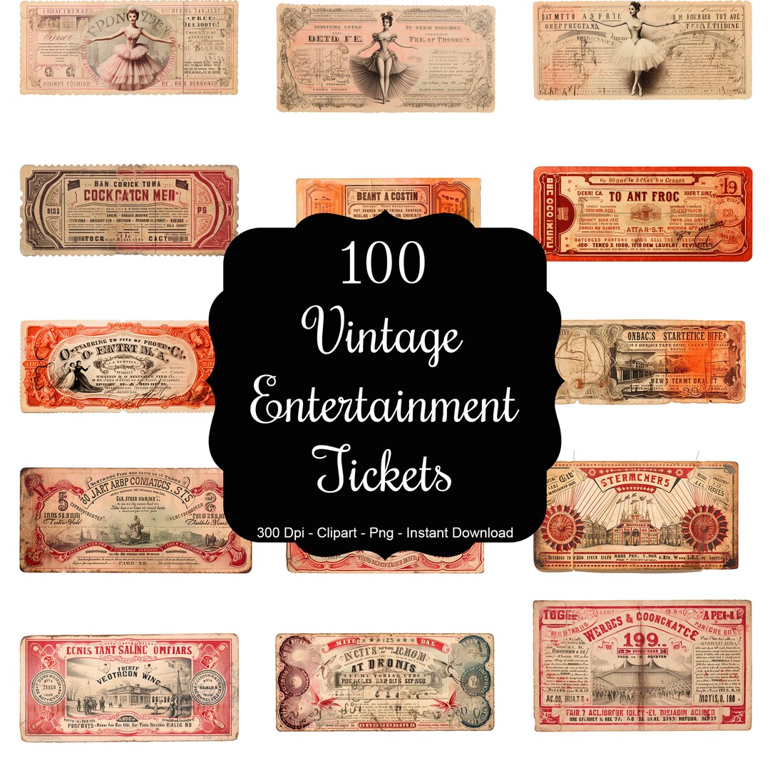 Vintage Ticket Treasury 100 Clipart Set Of Vintage Entertainment