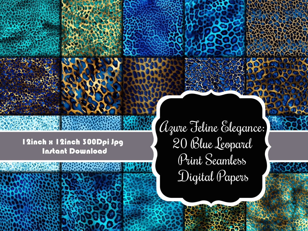 Azure Feline Elegance: 20 Blue Leopard Print Seamless Digital Papers - Etsy