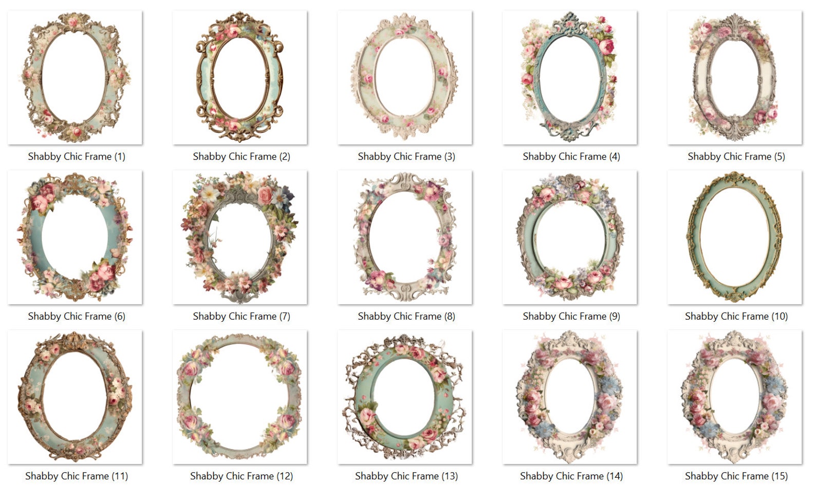 30 Shabby Chic Frames, High Quality Clipart, Instant Download, 300 Dpi ...