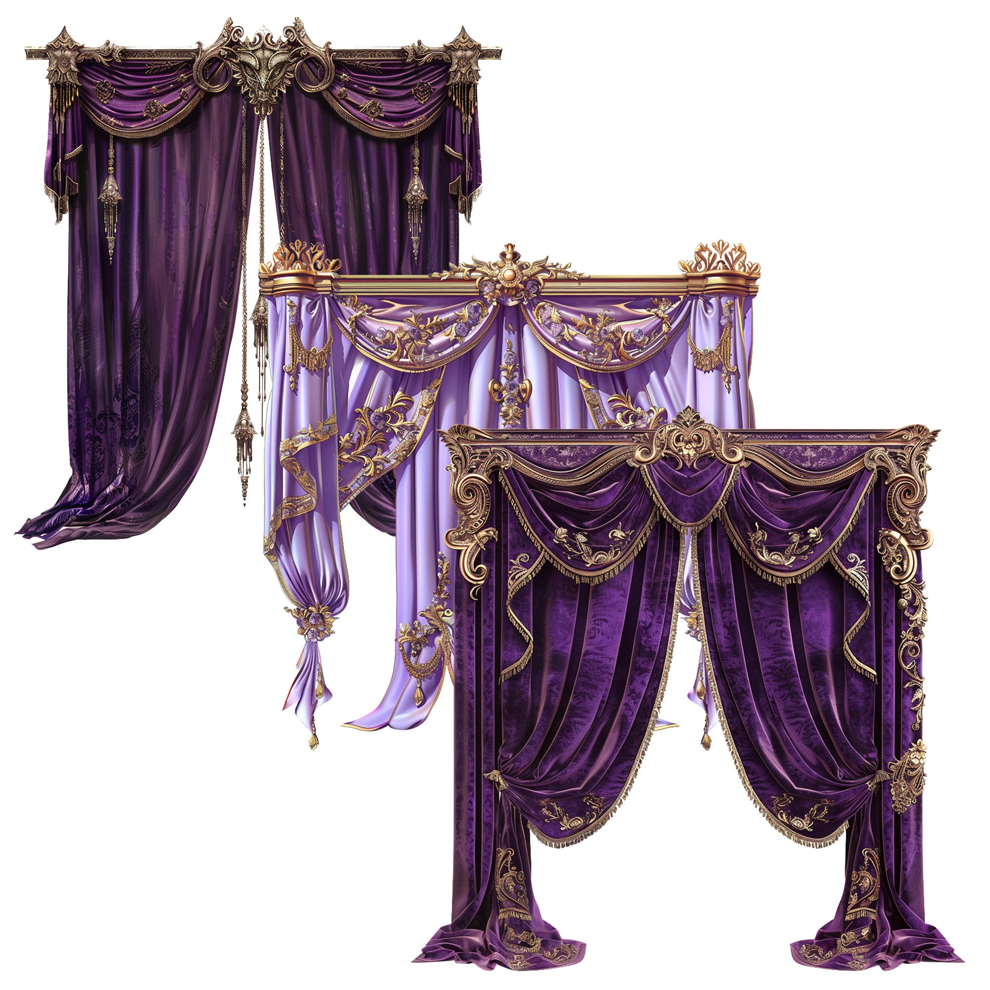 Regal Drapery: 35 Purple Velvet Victorian Curtains Clipart Set - Etsy