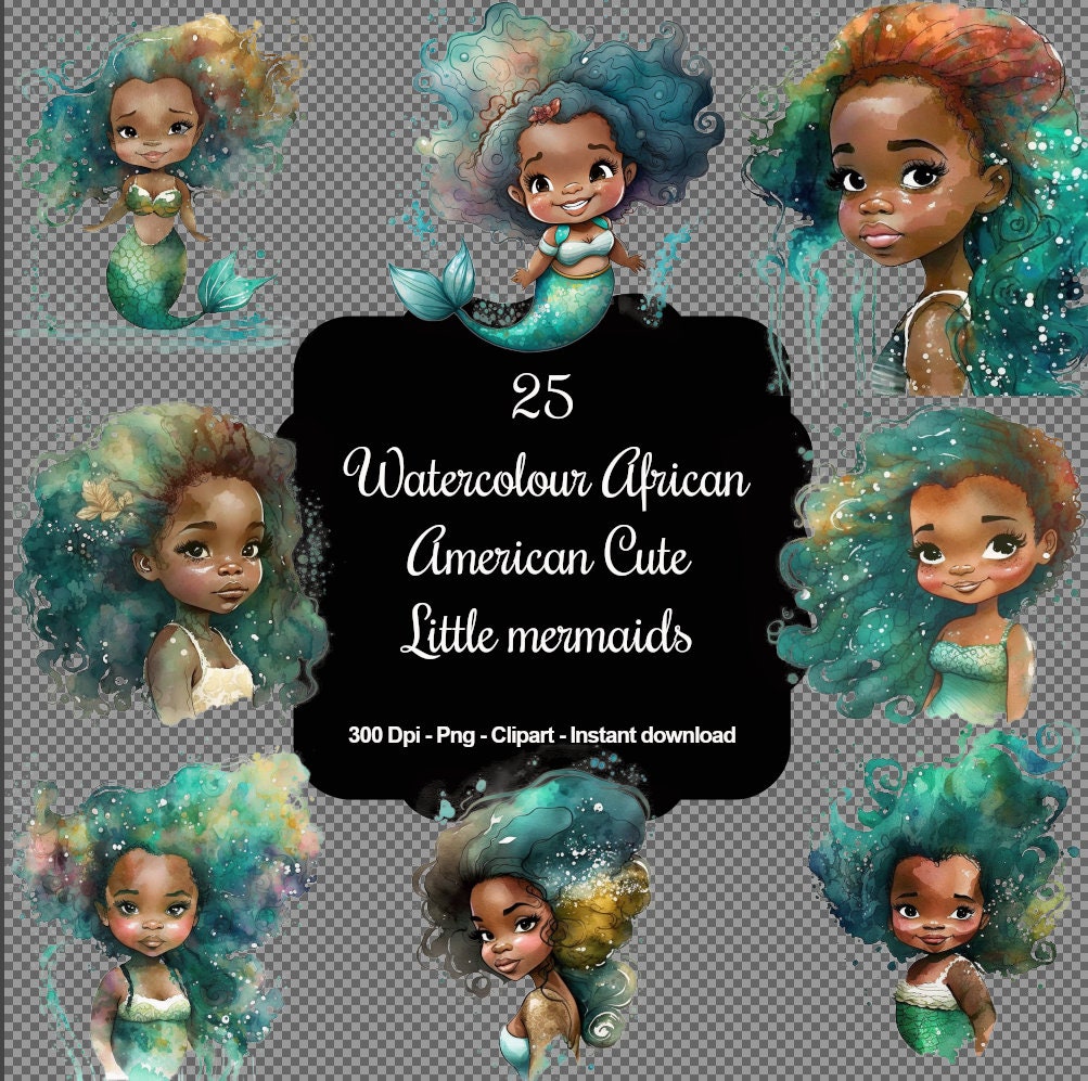 25 Watercolour Cute African American Little Mermaids High - Etsy