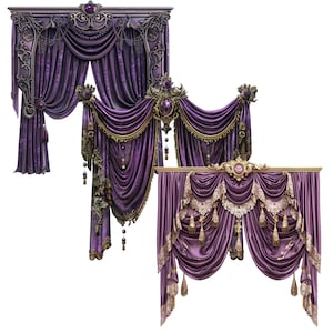 Regal Drapery: 35 Purple Velvet Victorian Curtains Clipart Set - Etsy