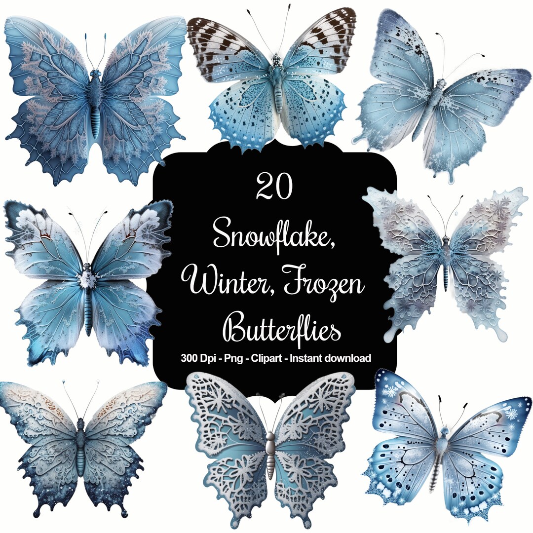 Winter's Whisper: 20 Snowflake-themed Butterfly Clipart Collection - Etsy