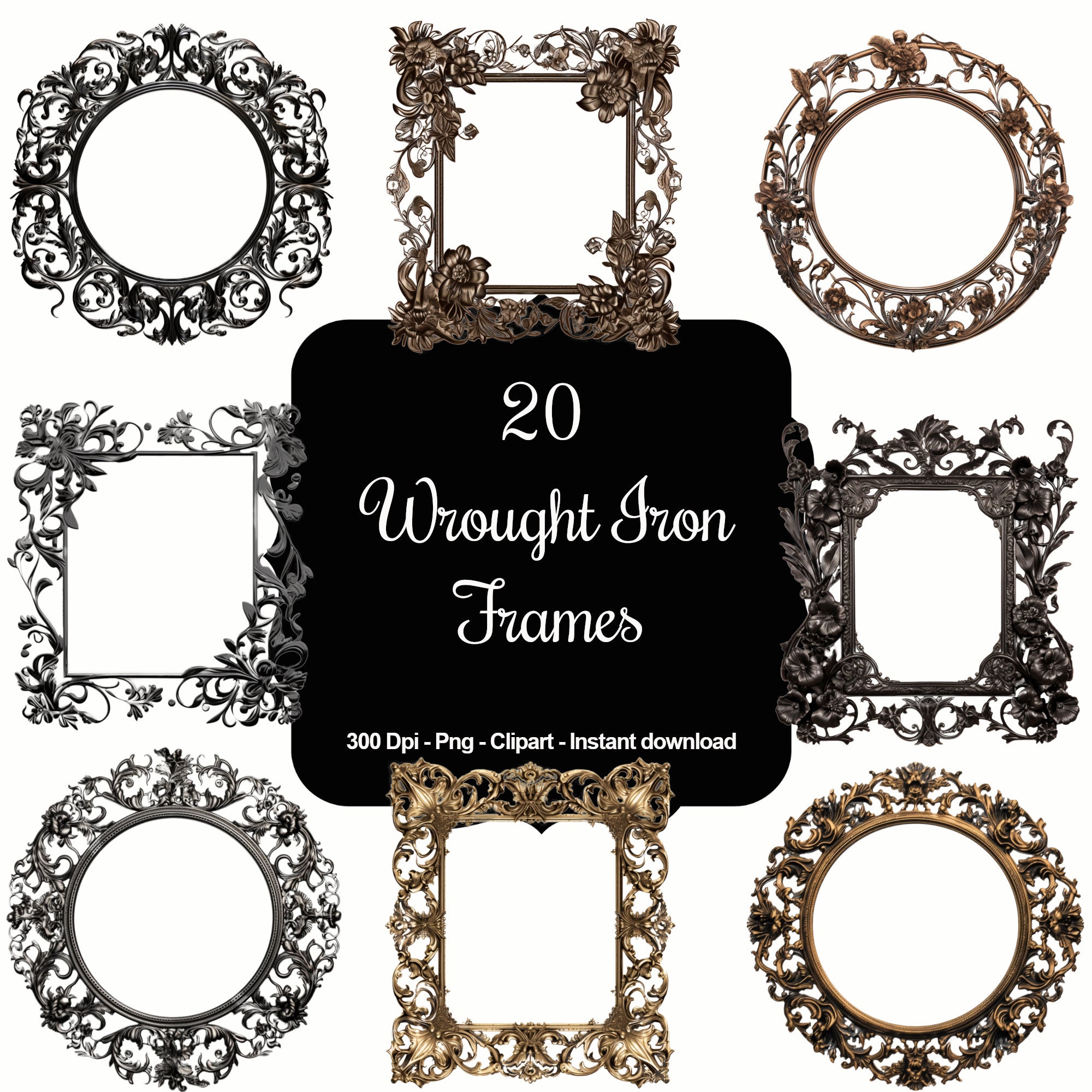 Wrought Iron Frame Clip Art Wall Hanging Black Metal Frame Modern