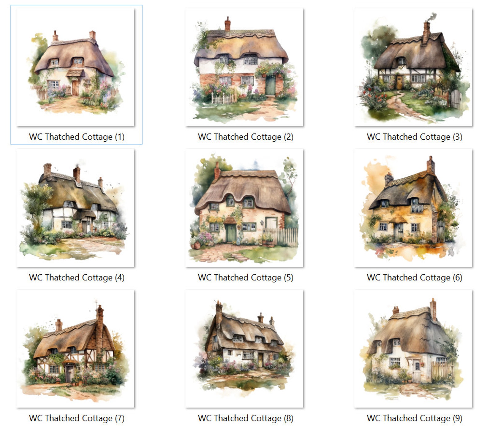 20 Watercolour Thatched Cottages, English Cottage, High Quality Clipart ...