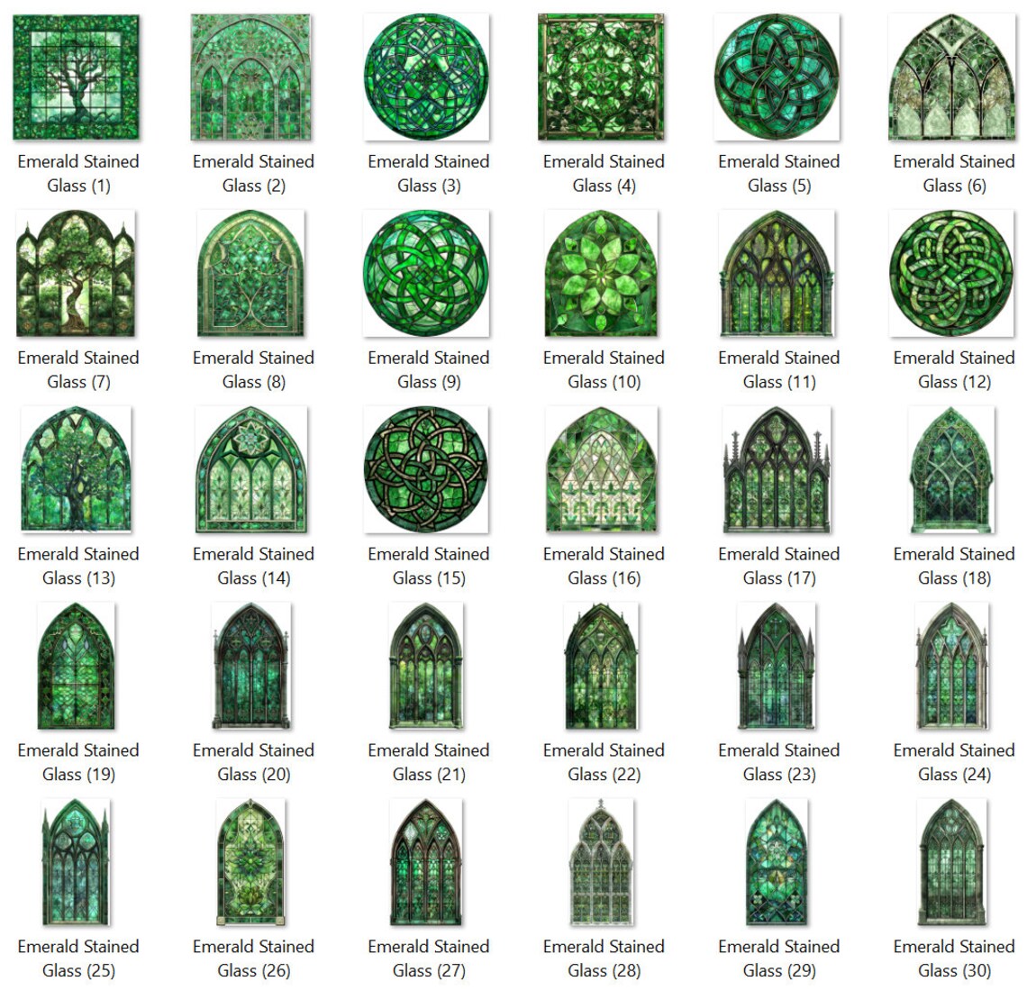 Emerald Elegance: 30 Stained Glass Emerald Windows Clipart Set - Etsy