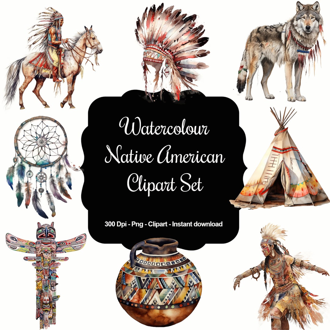 Enchanting Native American Watercolor Clipart Set 1 - 36 Authentic ...