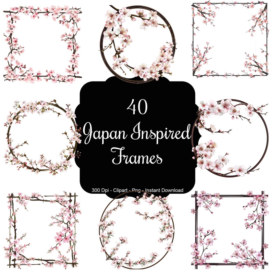 Sakura Serenity: 40 Japanese Blossom Sakura Frames Clipart Set - Etsy