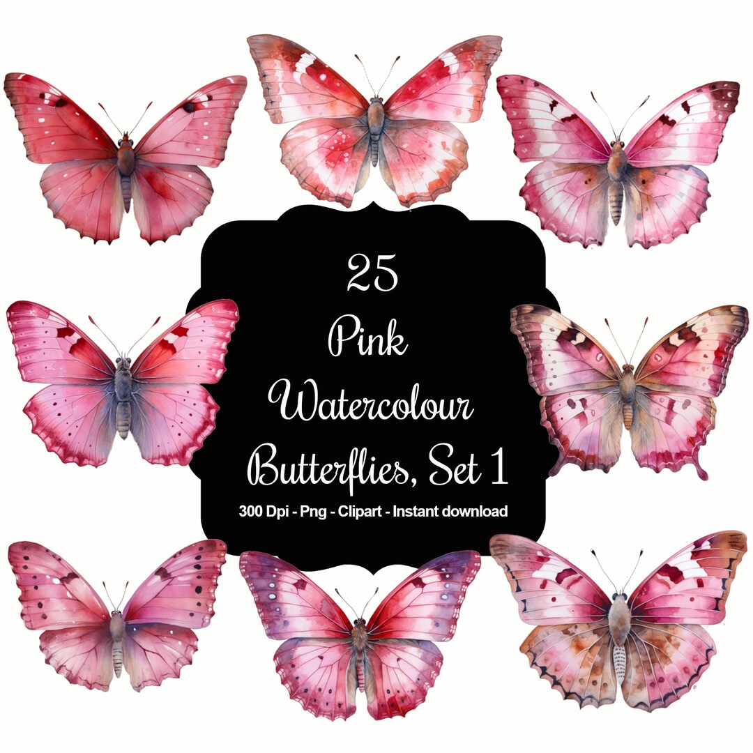 Blush Wings: 25 Watercolour Pink Butterflies Clipart Set, Set 1 - Etsy