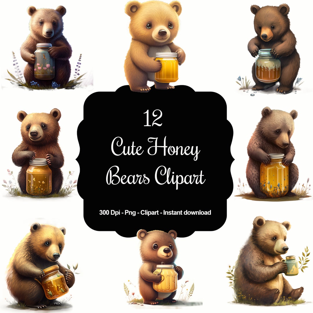 Sweet Embrace: 12 Cute Honey Bears Clipart Set - Etsy