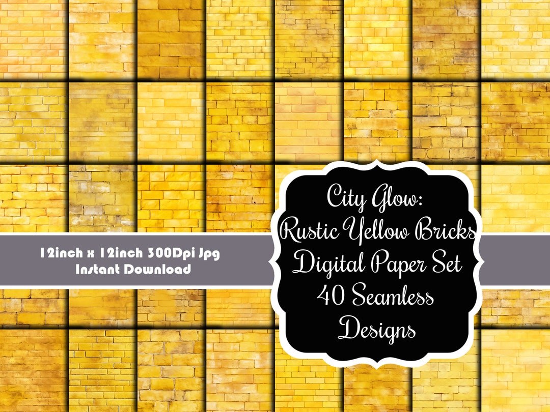 City Glow: Rustic Yellow Brick Textures Digital Paper Set - 40 Seamless ...