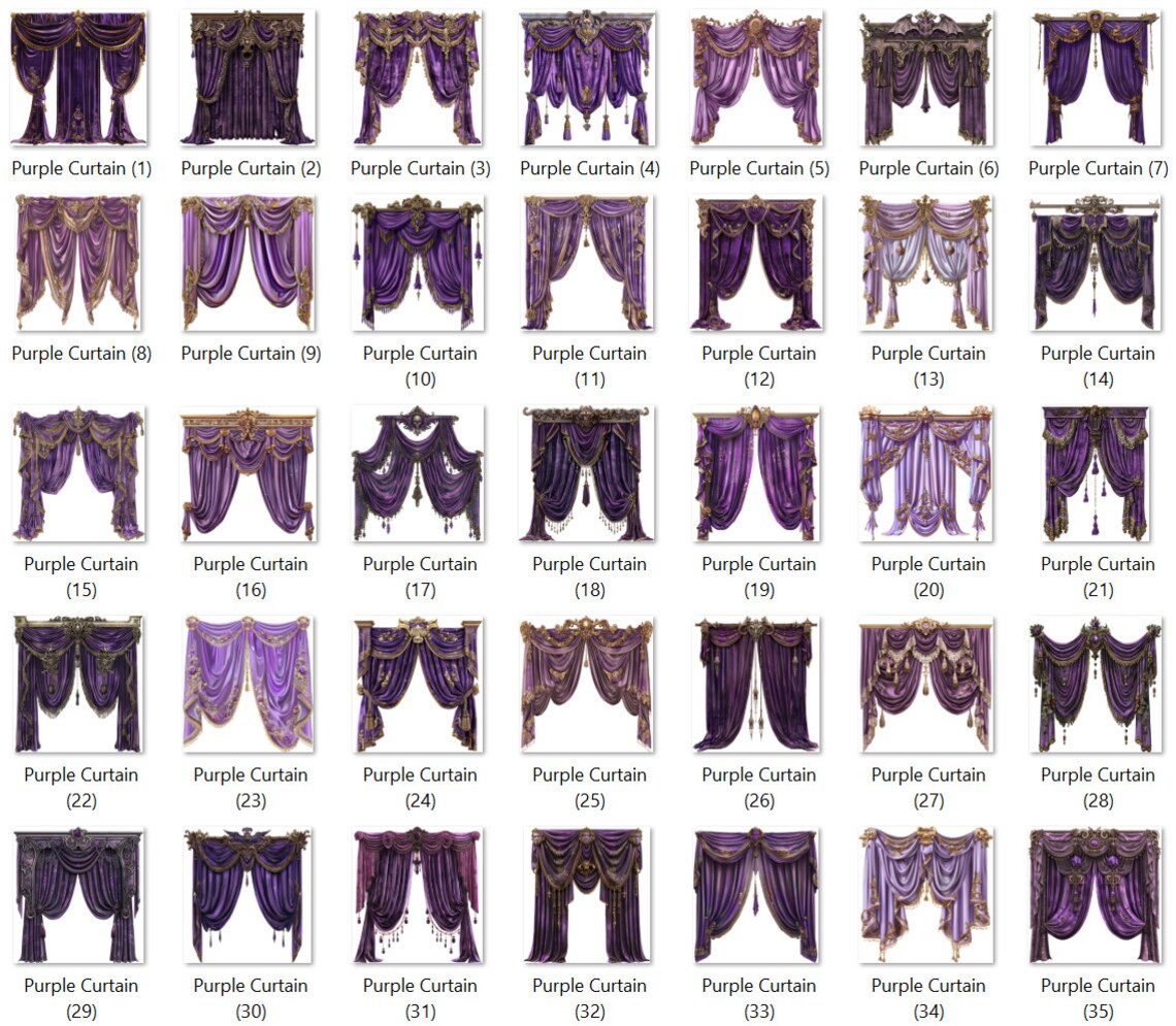 Regal Drapery: 35 Purple Velvet Victorian Curtains Clipart Set - Etsy