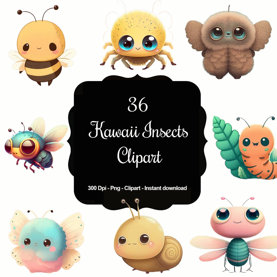 Kawaii Critters: 36 Adorable Insect Clipart Collection - Etsy