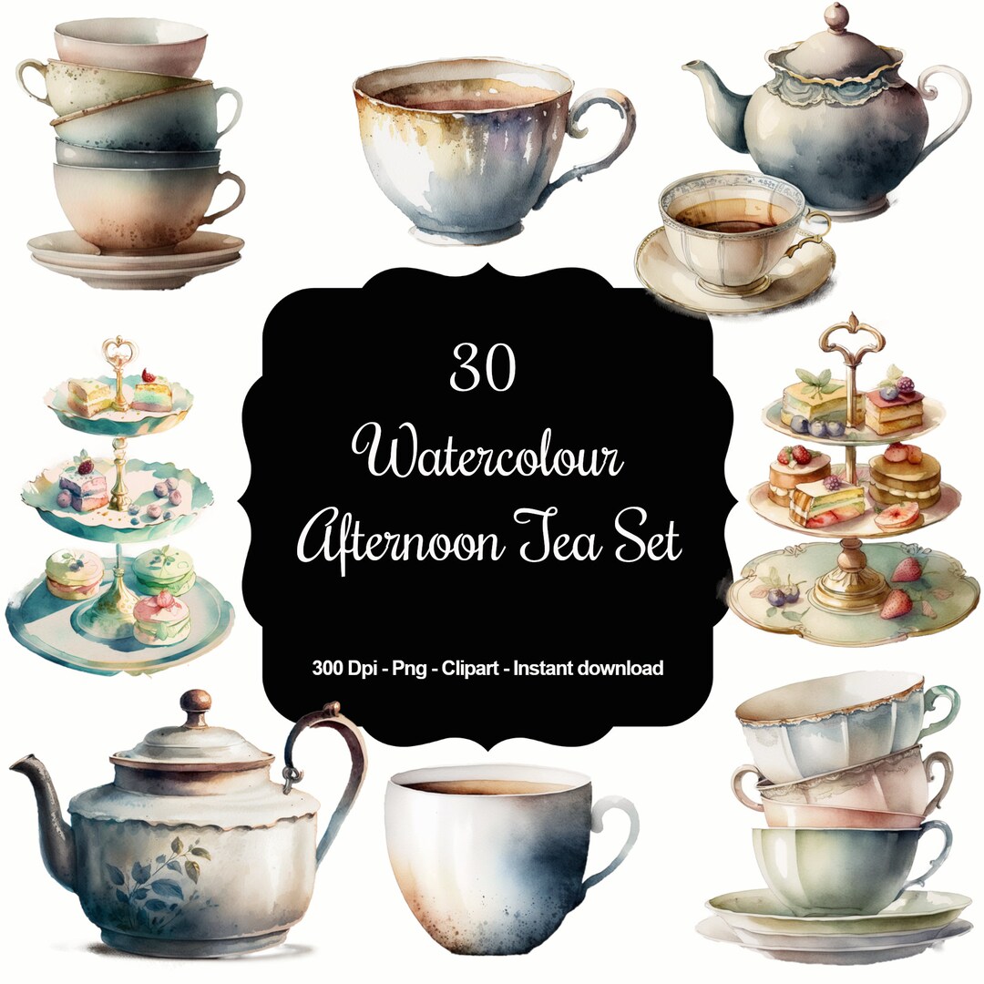 Teatime Elegance: 30 Watercolour Afternoon Tea Clipart Set - Etsy