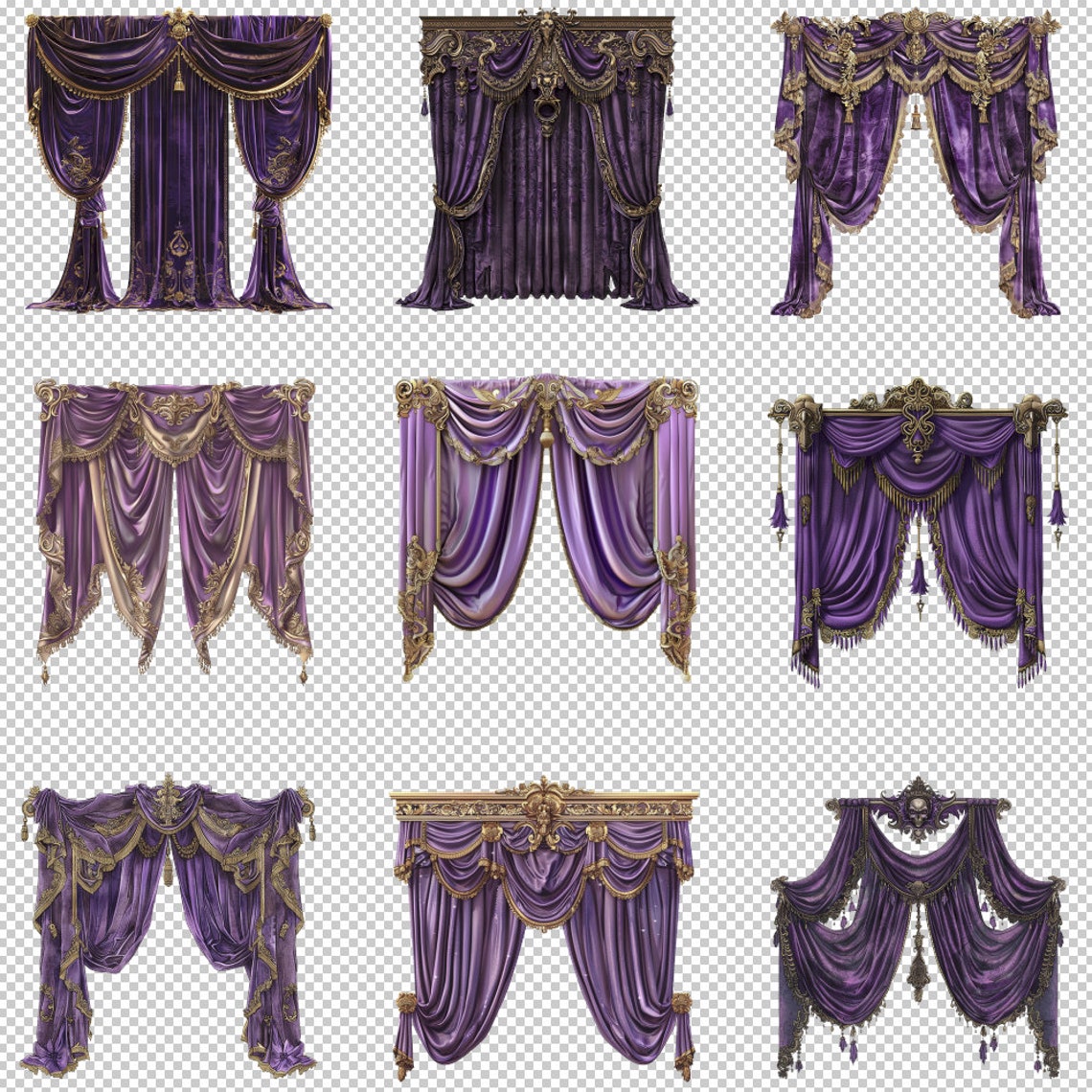 Regal Drapery: 35 Purple Velvet Victorian Curtains Clipart Set - Etsy