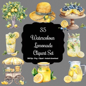 Watercolour Lemonade Stand Clipart Set - 35 Unique Lemonade Stand ...