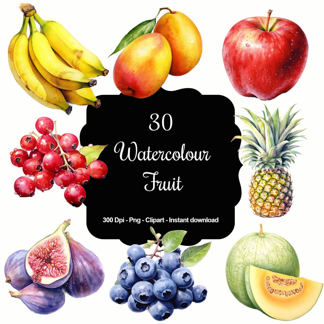 Juicy Watercolor Fruit Clipart Set - Perfect for Recipe Cards ...