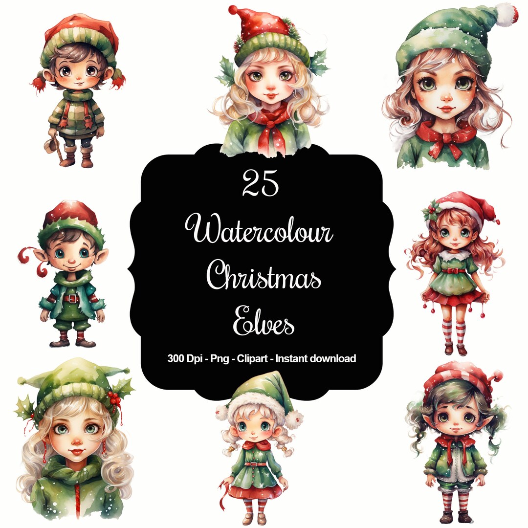 Elfin Magic: 25 Watercolour Christmas Elves Clipart Set - Etsy