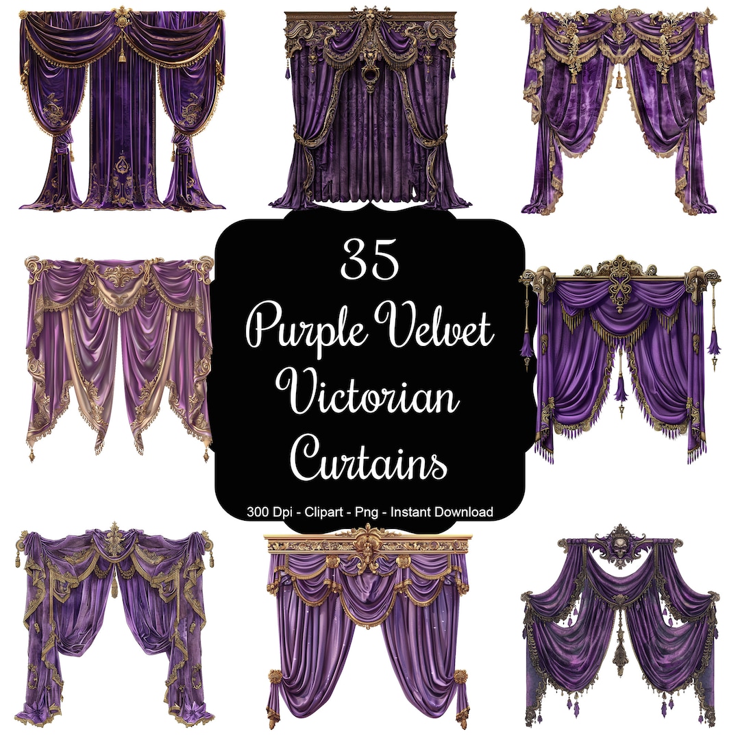 Regal Drapery: 35 Purple Velvet Victorian Curtains Clipart Set - Etsy