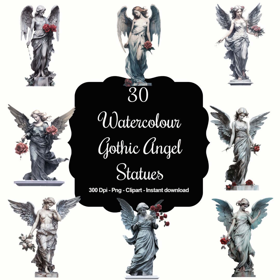 Gothic Seraphs: 30 Watercolour Gothic Angel Statues Clipart Set - Etsy