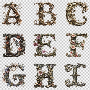Vintage Charm: Shabby Chic Alphabet Letters Clipart Set - Etsy