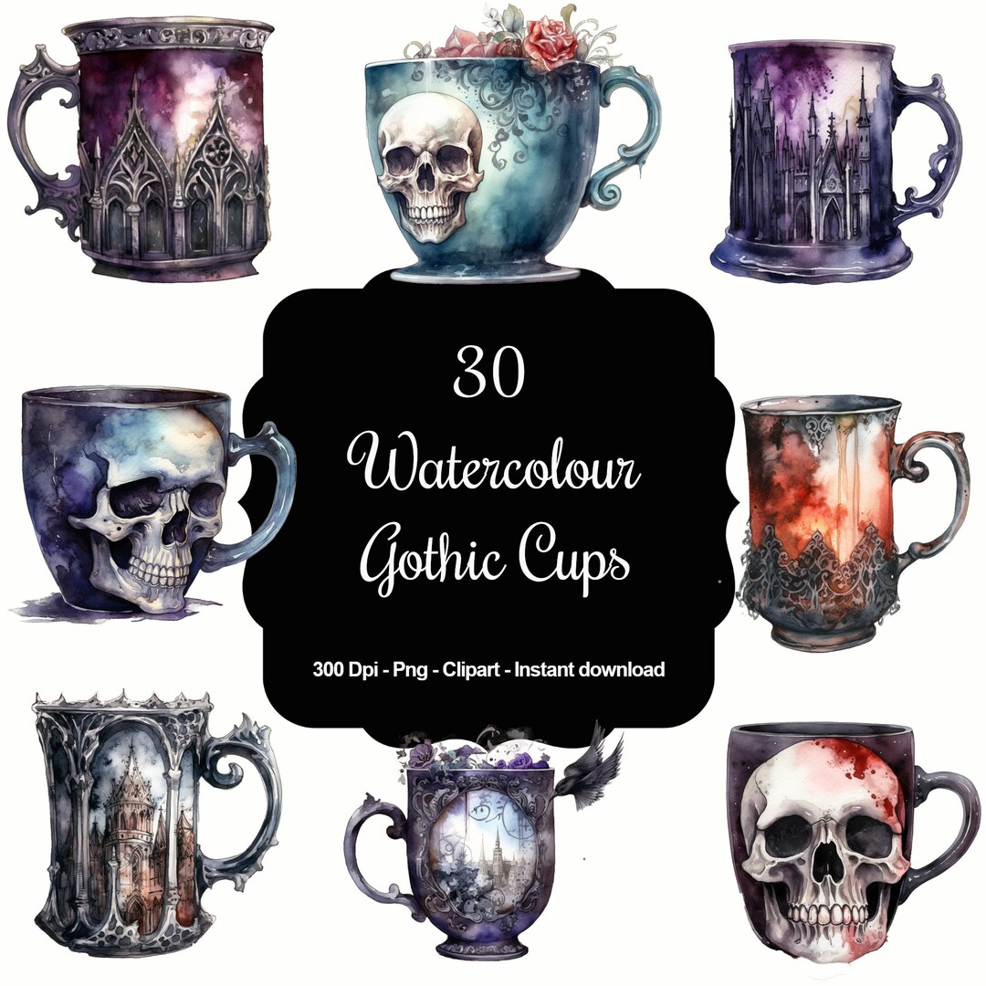 30 Watercolour Gothic Cups Clipart Set, Instant Download, 300 Dpi ...