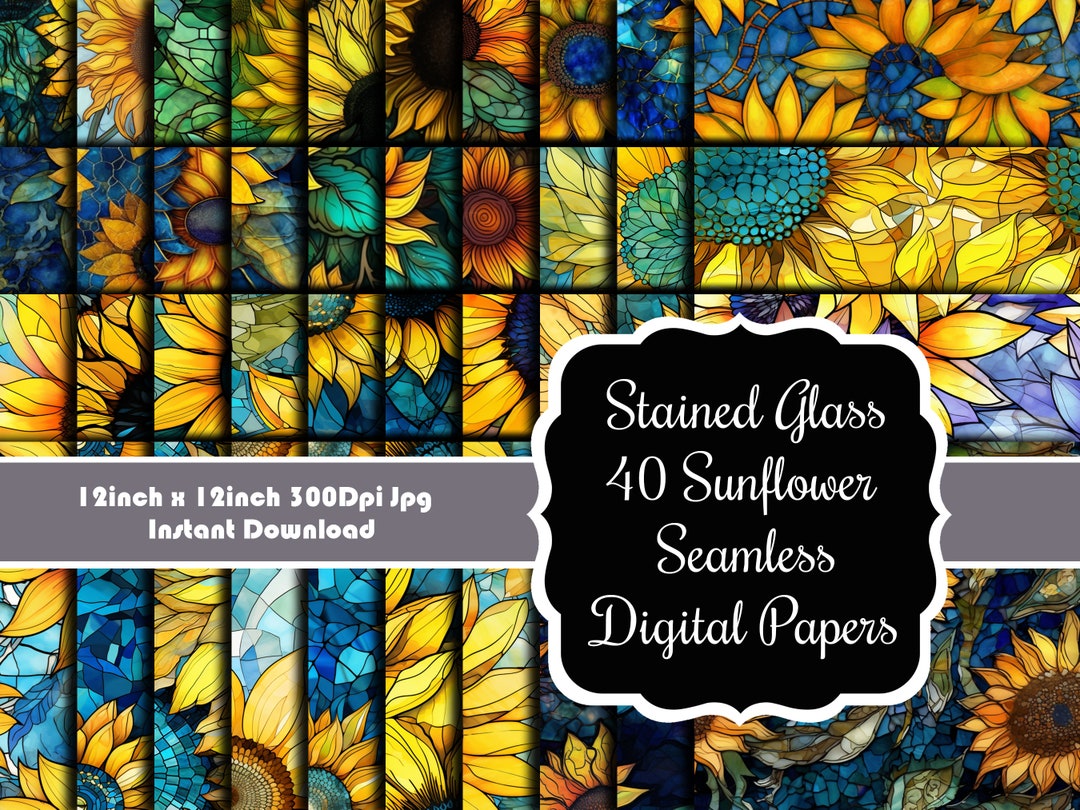 Sunny Stained Glass: 40 Sunflower Seamless Pattern Digital Papers - Etsy