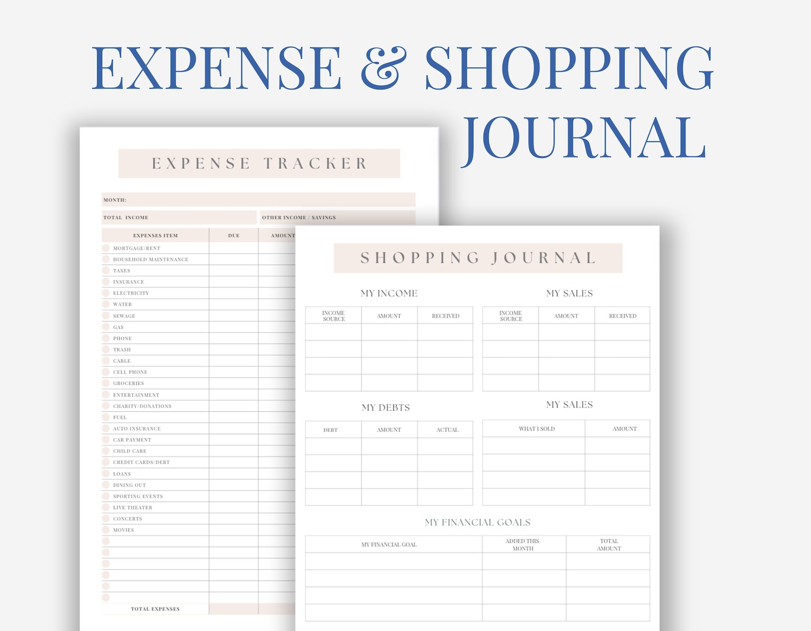 No Shopping Journal, Expense Tracker, Expense Journal, Instant Download ...