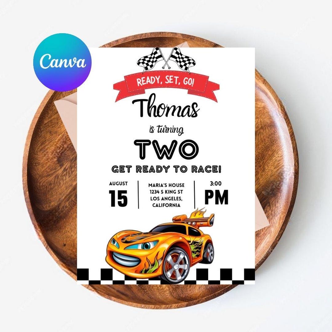 Editable Race Car Birthday Invitation, Hot Rod Party Invite, Instant ...