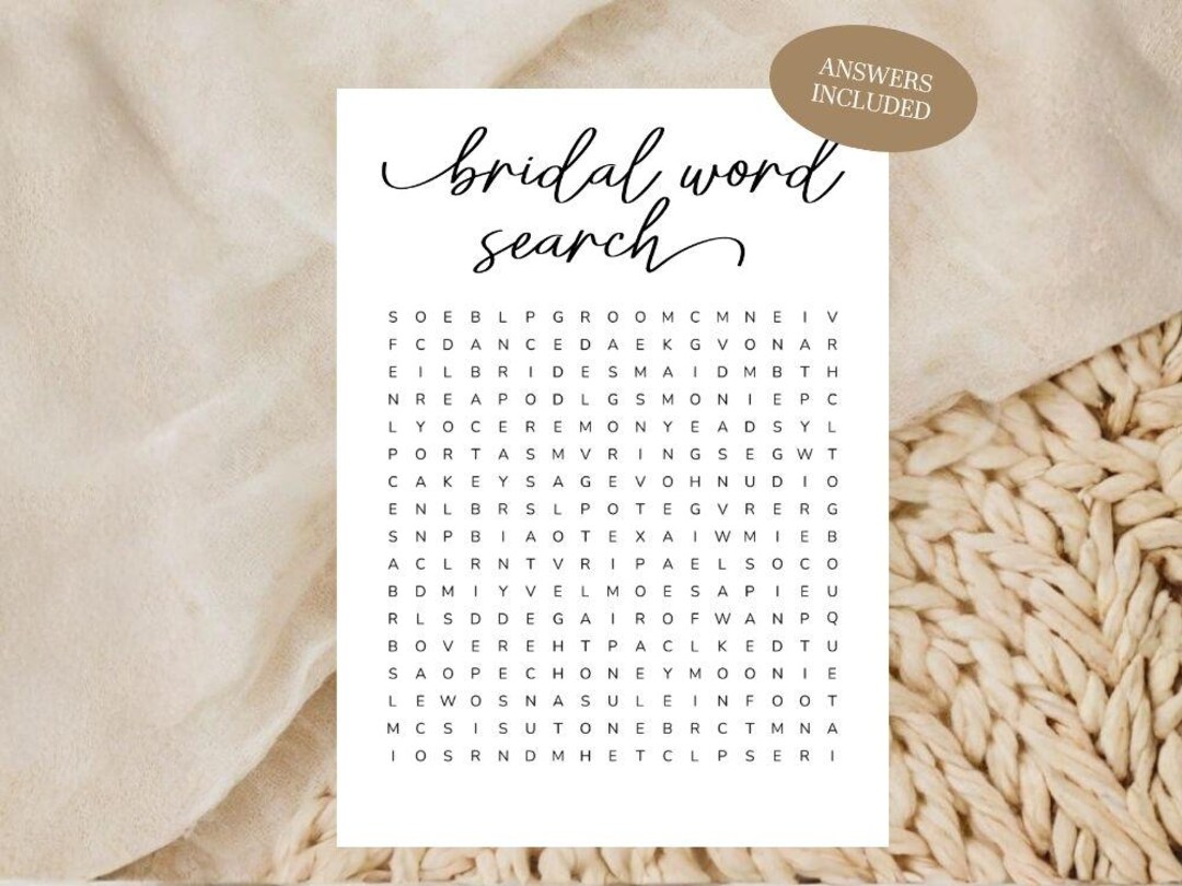 Bridal Shower Word Search Game Printable, Word Search Cards for Bride ...