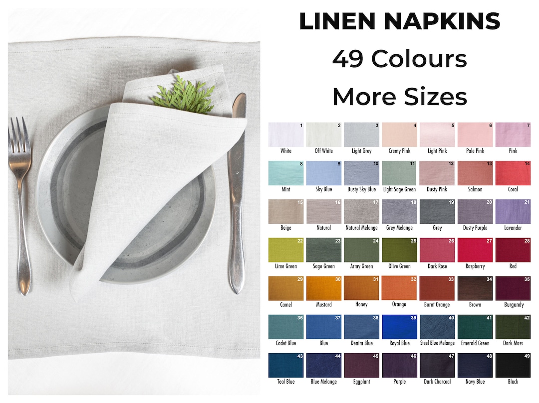 Linen Napkins Sets in Various Colours and Sizes. Cocktail Napkins. Tea ...