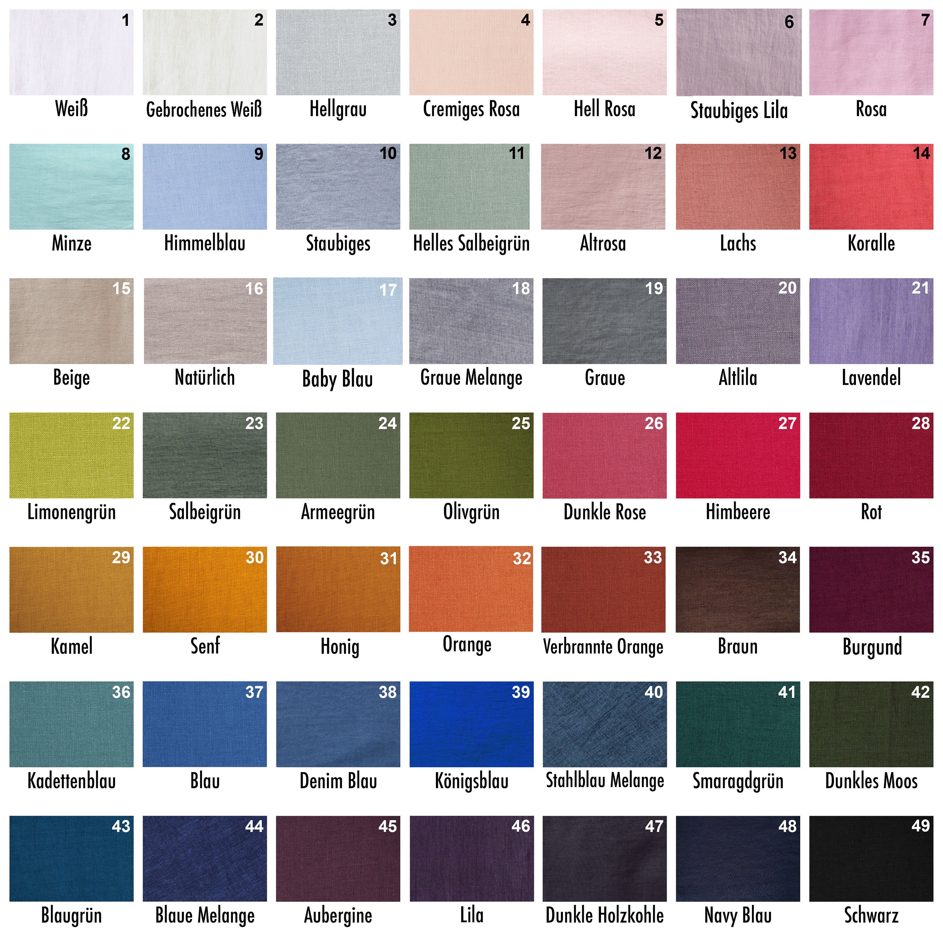 Linen Fabric Swatches 49 Different Colours - Etsy