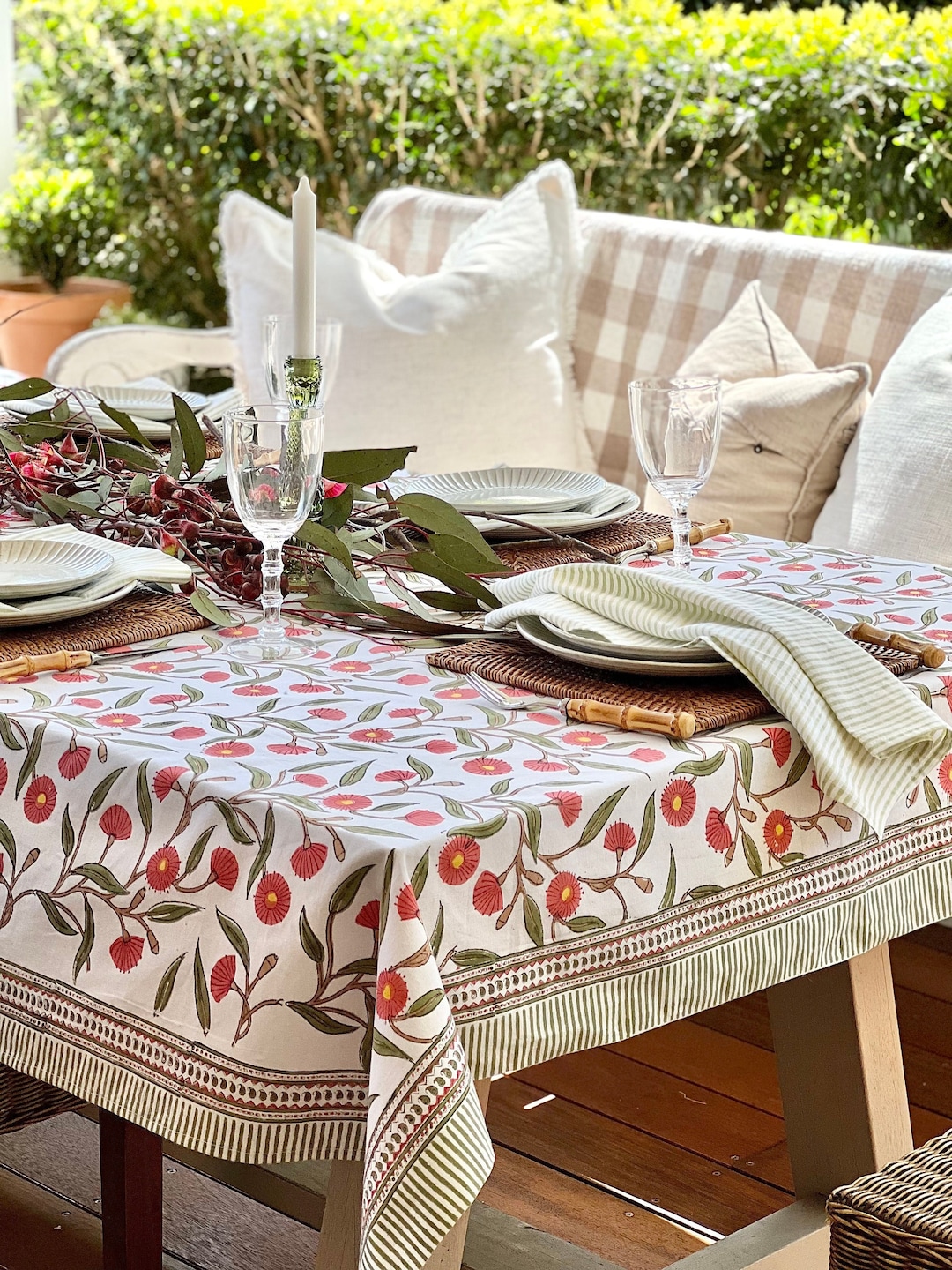 Red Flowering Gums Cotton Tablecloth Australian Native Floral Hand ...